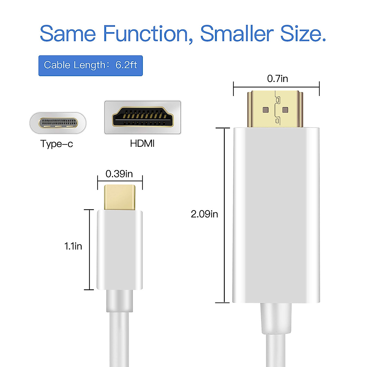 KUYIA USB C to HDMI Cable 6 Feet 4K@60Hz Thunderbolt 3 to HDMI Compatible with MacBook Pro 2018 2019, iPad Pro, MacBook Air 2018 2019, Surface Book 2, iMac, ChromeBook, Galaxy S9 (White)
