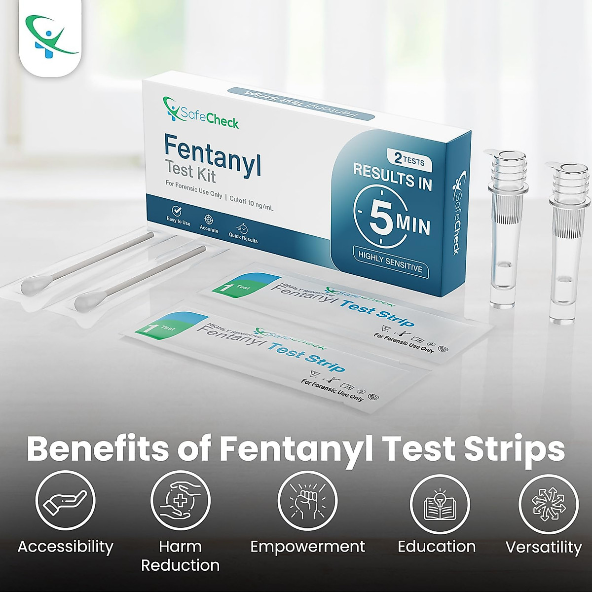 Fentanyl Test Strips 2 Pack | SafeCheck Highly Sensitive Fentanyl Test Strips for Testing Drugs | Fentanyl Testing Strips for Pills, Powders | Fentanyl Test Kit for Residues | 10ng/mL Cutoff