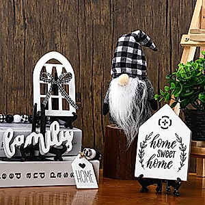 10 Pcs Farmhouse Tiered Tray Decor Farmhouse Kitchen Deocr Gnome Tiered Tray Decor Wood Home Decor with String Lights Mini Rustic Table Ornaments Decor Beaded Garland for Kitchen Shelf (Classic Style)