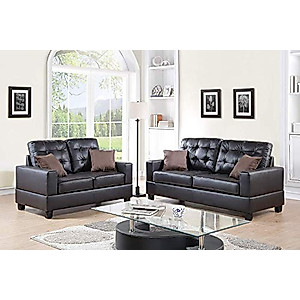 Poundex Bobkona Aria Faux Leather 2 Piece Sofa and Loveseat Set, Espresso