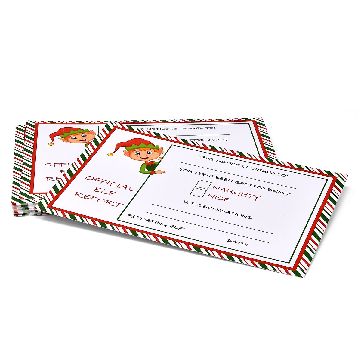 Gift Boutique 50 Elf Report Cards 4" x 6" Official Elves Report Notice Naughty or Nice Behavior Xmas Note Card Letter to Santa North Pole for Holiday Students & Kids Activities Stationery Set