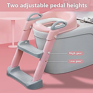 Toddler Toilet Seat and Step Kids Folding Potty Training Toilet Seat with Handle and Ladder Adjustable Toilet Ladder Seat Rose