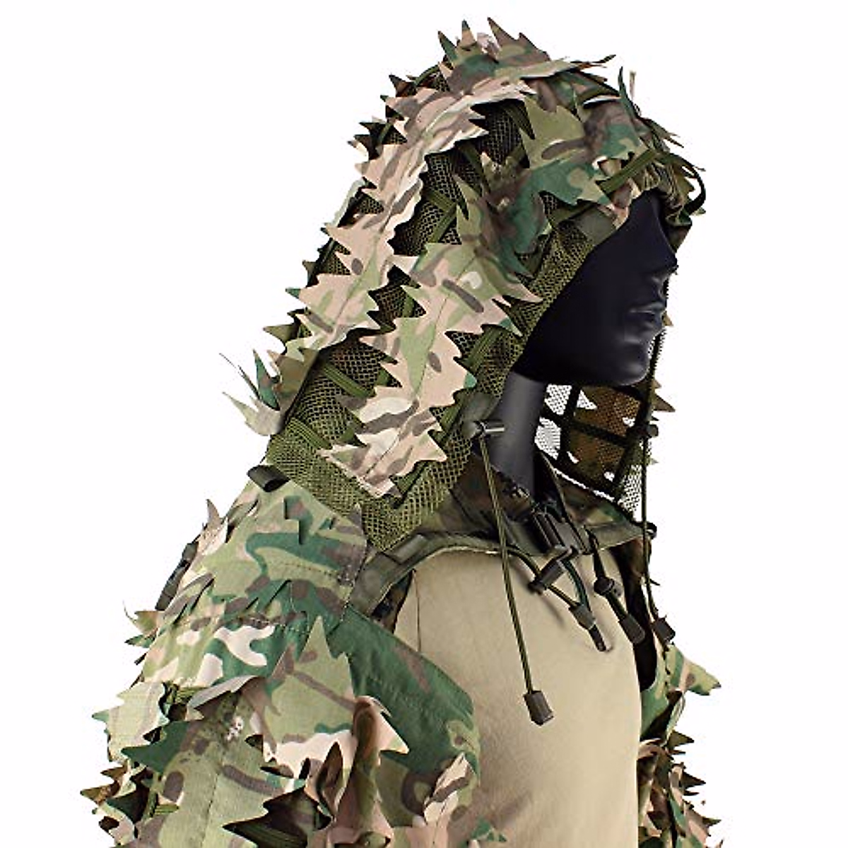 ROCOTACTICAL Sniper Ghillie Viper Hood with 3D Laser-Cut Leaves, Tactical Ghillie Suit Foundation for Wargame, Hunting, Airsoft, Sniper Coat, CP Multicam