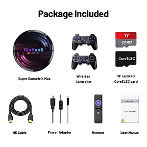 Kinhank Retro Video Game Console Built in 64000+ Games,Super Console X Max Emulator Console,EmuELEC 4.3/Android 9.0/CoreE 3 Systems All in 1,4K HD/AV Output,2.4G+5G Dual WiFi,BT 4.0,Best Gift