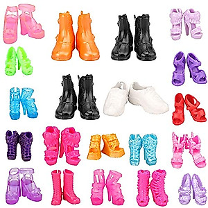 Miunana Lot 34 pcs Random Doll Clothes Shoes Set for 11.5 inch Doll, Includ 10 PCS Boy Doll Clothes + 5 Girl Clothes + 5 Girl Fashion Skirts + 4 Pairs for Boy Shoes + 10 Pairs of Girl Doll Shoes