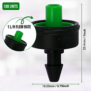 Pressure Compensating Drippers (Pack of 100) - 1L/h Flow Rate by- Ideal for Home Gardens, Orchards, and Greenhouses
