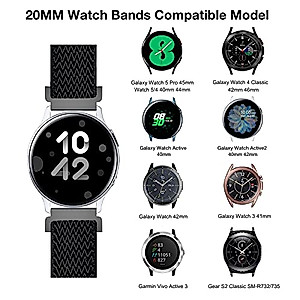 20mm Stretchy Band Compatible with Samsung Galaxy Watch 5/4 40mm 44mm/Watch 5 Pro 45mm/Watch 4 Classic 42mm 46mm/Watch 3 41mm/Galaxy Watch 42mm/Active 40mm/Active 2 40 44mm, Nylon Strap for Men Women