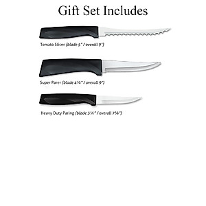 Rada Cutlery Anthem Series Kitchen Knife Set Stainless Steel Knives with Ergonomic Black Resin Handles, Set of 3