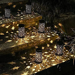 6 Pack Solar Light Outdoor Garden Patio Pathway Landscape Lights Yard Driveway Lawn Walkway Decoration Star Moon Solar Lantern Waterproof Outside Path Hanging Sidewalk Courtyard Bronze