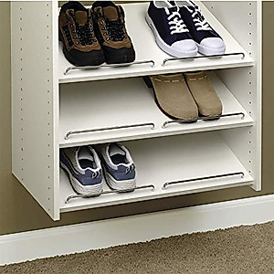 Easy Track 24 Inch Slanted Shoe Storage Shelves with Chrome Fence Rails for Closet Organizer Vertical Panels, White (3 Pack)