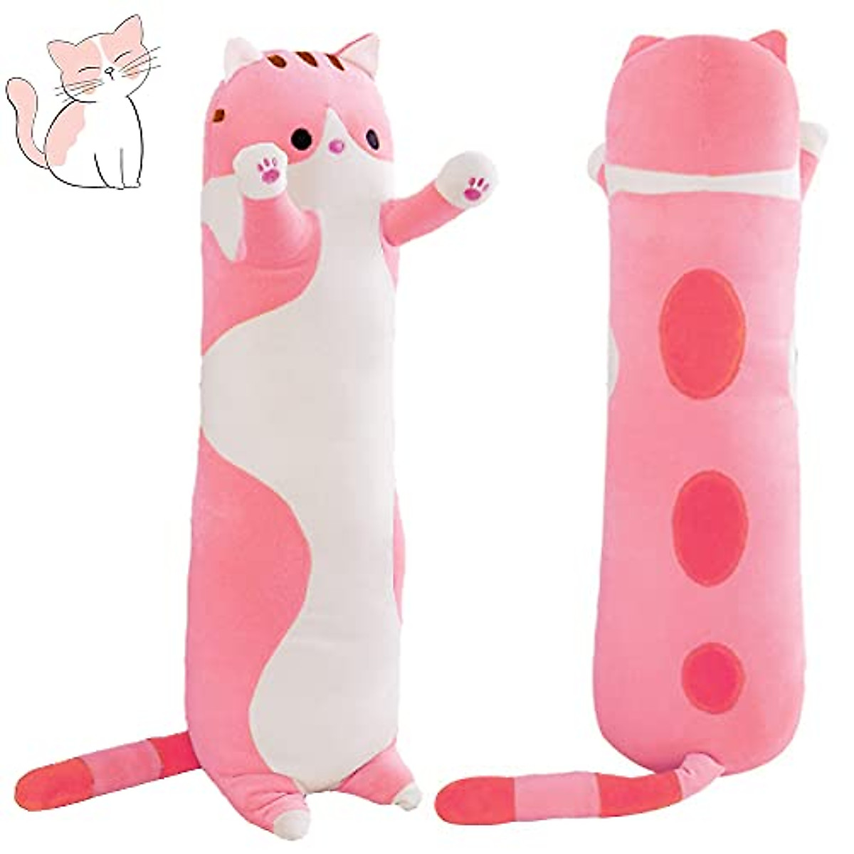 MIAOHAHA Cat Soft Plush Pillow - 50cm/19.7in Cute Stuffed Kitten Sleeping Cushion for Kids, Girlfriend (Pink)