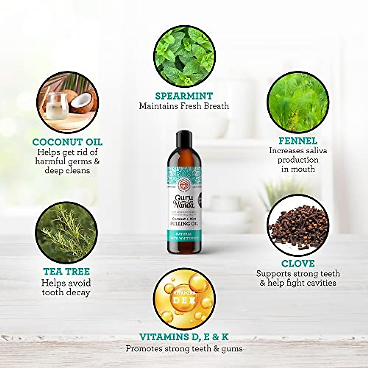 GuruNanda Coconut Oil Pulling with 7 Natural Essential Oils and Vitamin D, E, K2, Alcohol Free Mouthwash (Mickey D), Helps with Fresh Breath, Teeth Whitening, Gum Health (8 Fl. Oz x 3)