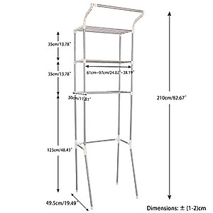 BAOYOUNI Adjustable Laundry Shelf Over Toilet Washing Machine Storage Rack Above Washer Dryer Standing Bathroom Organizer 3-Tier Space Saving Shelving Units, Ivory