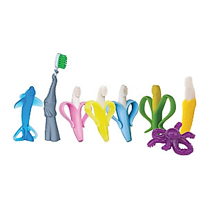 Baby Banana Yellow Banana Infant Toothbrush, Easy to Hold, Made in the USA, Train Infants Babies and Toddlers for Oral Hygiene, Teether Effect for Sore Gums, 4.33" x 0.39" x 7.87"