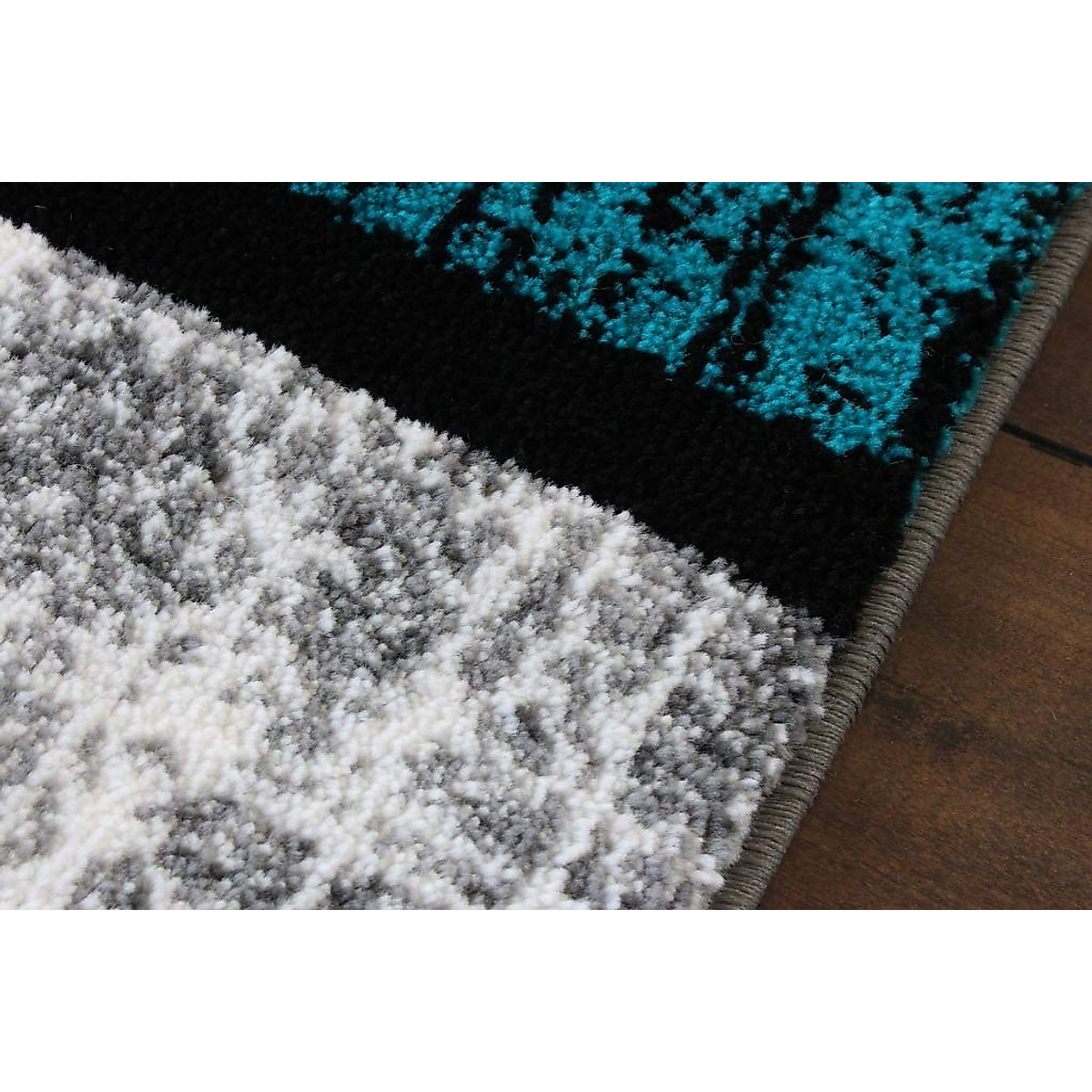 Masada Rugs, Stephanie Collection Area Rug Modern Contemporary Design 1110 Turquoise Grey White Black (5 Feet 3 Inch X 7 Feet 3 Inch)