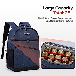 TOURIT Insulated Backpack Cooler Leak-Proof Backpack Lunch Box 28 Cans Double Deck Cooler Backpack