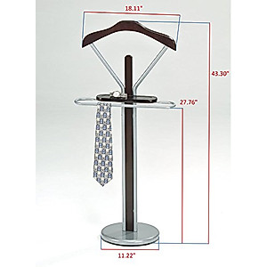 InRoom Designs Kings Brand Silver/Walnut Finish Wood & Metal Suit Valet Rack Stand Organizer,