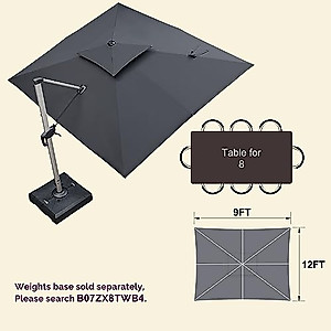 PURPLE LEAF 9' X 12' Patio Umbrella Outdoor Rectangle Umbrella Large Cantilever Umbrella Windproof Offset Umbrella Heavy Duty Sun Umbrella for Garden Deck Pool Patio, Grey