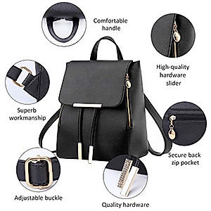 Pahajim Travel Backpack for Women Mini Cute Purse and Shoulder Bag PU Leather (black)