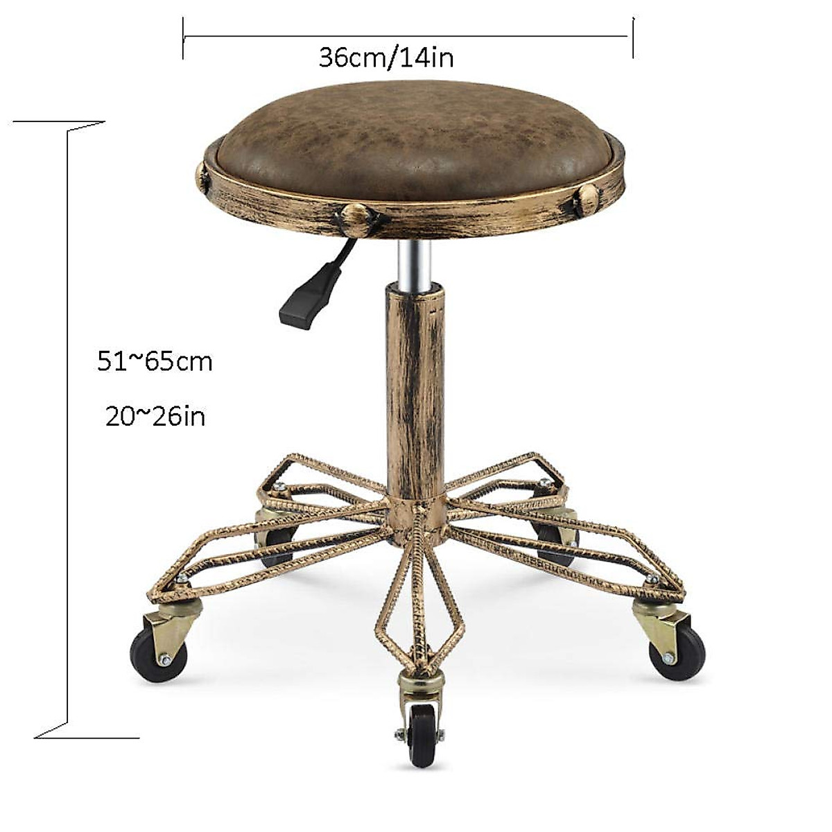 Rugs Adjustable Saddle Stool with Wheels，Saddle Stool with Brown PU Synthetic Leather Seat，Adjustable Height 51-65 cm，Supported Weight 160 Kg，Beauty Stoolsfor Home Office