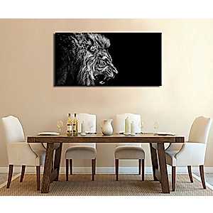Canvas Wall Art Lion Painting Modern Large Beast Canvas Artwork Contemporary Wall Art Pictures Black and White Lion for Kitchen Office Home Decoration 20" x 40"
