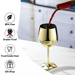 WOTOR Stainless Steel Wine Glasses (2-Pack), 18 oz, Unbreakable, Gold, Ideal for Outdoor, Travel, Camping, Pool, Gift for Wine Lovers