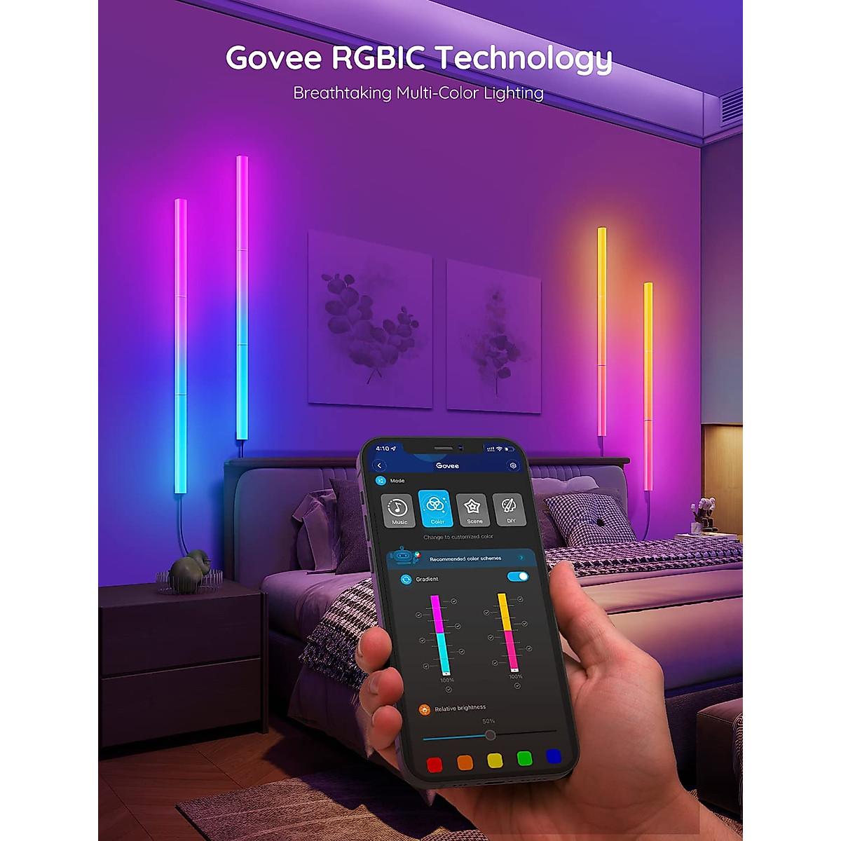 Govee Glide LED Wall Lights, RGBIC Wall Lights, Works with Alexa and Google Assistant, Smart LED Light Bars for Gaming Room Decor and Streaming, Multicolor Glide Sconces, Music Sync, 6 pcs