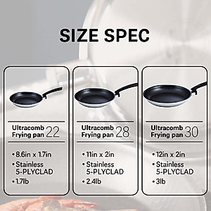 ALTENBACH Ultracomb Frying Pan 8 inch(22cm) - 5-Ply Technology, Durable, Ergonomic Design | Non-stick Stainless Steel Frying Pan | Works with Gas or Induction, Oven