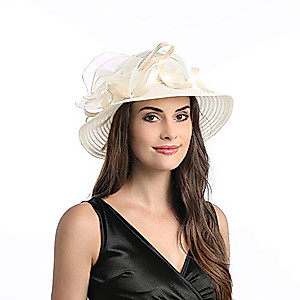 DT DANTIYA Women's Derby Dress Floral Tea Party Wedding Bucket Hat Church Cloche Hat Bowler Hats Beige