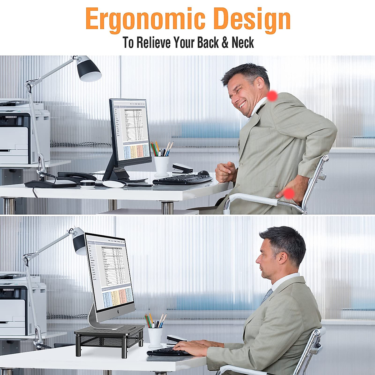 ELIVED Monitor Stand Riser, Metal Desk Laptop Stand with Organizer Drawer, Desktop Organizer for Computer, Laptop, Printer, Black