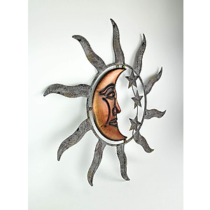 Zeckos Large Sun, Moon, and Stars Indoor/Outdoor Metal Wall Sculpture - 28 Inches in Diameter - Easy Installation - Tranquil Cosmic Art for Home and Garden Spaces