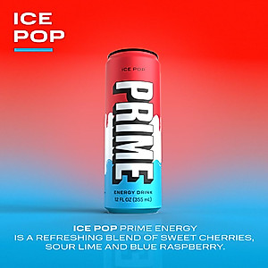 PRIME Energy ICE POP | Zero Sugar Energy Drink | Preworkout Energy | 200mg Caffeine with 355mg of Electrolytes and Coconut Water for Hydration| Vegan | Gluten Free |12 Fluid Ounce | 12 Pack