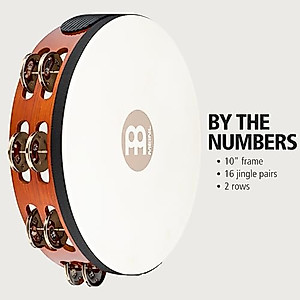 Meinl Percussion TAH2AB Traditional 10-Inch Wood Tambourine with Goat Skin Head and Steel Jingles, 2 Row