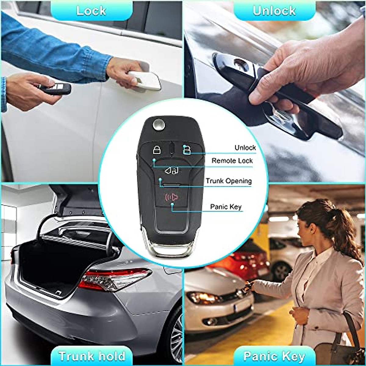X AUTOHAUX 315MHz N5F-A08TAA Replacement Smart Proximity Keyless Entry Remote Key Fob for Ford Transit 2019-2020 4 Buttons with Door Key 49 Chip