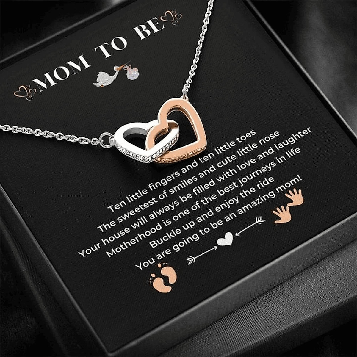 Mom to Be Gift - Sterling Silver S925 Interlock Heart Necklace with a Message Card Pregnancy Gifts for First Time Moms Expecting Women Pregnant Wife Valentine's Mother's Day Christmas Birthday