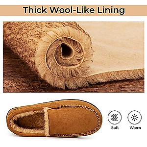HomeTop Men's Classic Memory Foam Moccasin Slippers, Warm Comfy Microsuede House Shoes for Indoor Outdoor Chestnut, 11 US