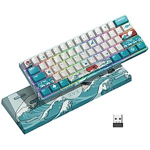 60 Percent Keyboard, XVX M61 Pro 3-Modes Wireless Mechanical Keyboard, Hot-Swappable Custom Gaming Keyboard, RGB Backlit Keyboard for Windows Mac PC Gamers(Coral Sea Theme, Pre-lubed Linear Switch)