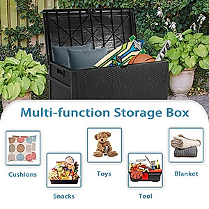 SUNCROWN 120 Gallon Outdoor Storage Box Waterproof Resin Storage Bench Deck Box with Handles for Patio Furniture Cushions, Toys and Garden Tools, Black
