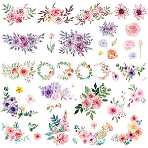 Everjoy Flowers Temporary Tattoos Stickers, Watercolor Roses, Peony, Daisy, Botanical Body Art Fake Tattoos for Women, Girls and Kids - 20 Pcs