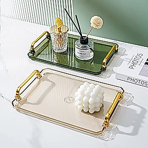 Acrylic Serving Tray with Handles Ottoman Coffee Table Tray, Decorative Trays for bar Living Room Bathroom Countertop 16x8.7x1.4 Inch (Amber)