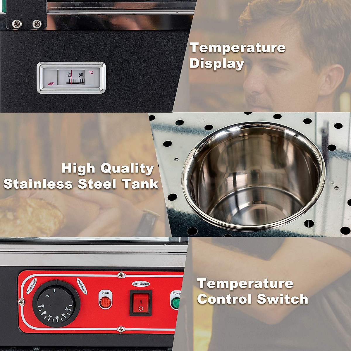 Nurxiovo 27inch Countertop Food Warmer Display Cases Pizza Commercial Heated Bakery Stainless Steel Hot Pastry Restaurant self Service Empanda Patty w/ 3 Shelves 25-1/2 X 27 X 19in