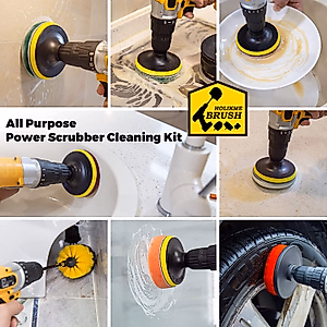 Holikme Drill Brush Attachments Set, Power Scrubber Brush with Extend Long Attachment All Purpose Clean for Grout, Tiles, Sinks, Bathtub, Bathroom, Kitchen