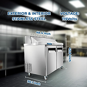 Foster 48" Commercial Refrigerator Sandwich & Salad Prep Table Stainless Steel 2 Door 6.7 Cu.ft - Refrigerated Food Prep Station with 12 Pans for Commercial Kitchen, Restaurant, Bar - 115V 60Hz