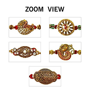CRAFTSMAN Rakhi for brother Bhaiya Bhabhi Gift Set of 5 Pcs Rakhi for family Raksha Bandhan Festival Rakhi for Bhaiya and Bhabhi, Indian designer latest Rakhi for bhai Thread Bracelets (Design 2)