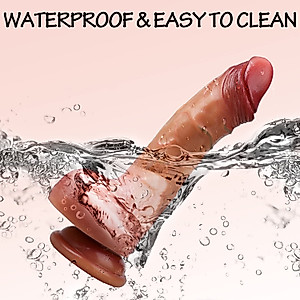 2'' Diameter Huge Realistic Silicone Dildo, 9.5'' Big Anal Dildo with Hyper-Realistic Veins Suction Cup, Dual Density Lifelike Dildo Fake Penis with Curved Shaft and Balls Adult Sex Toys for Women