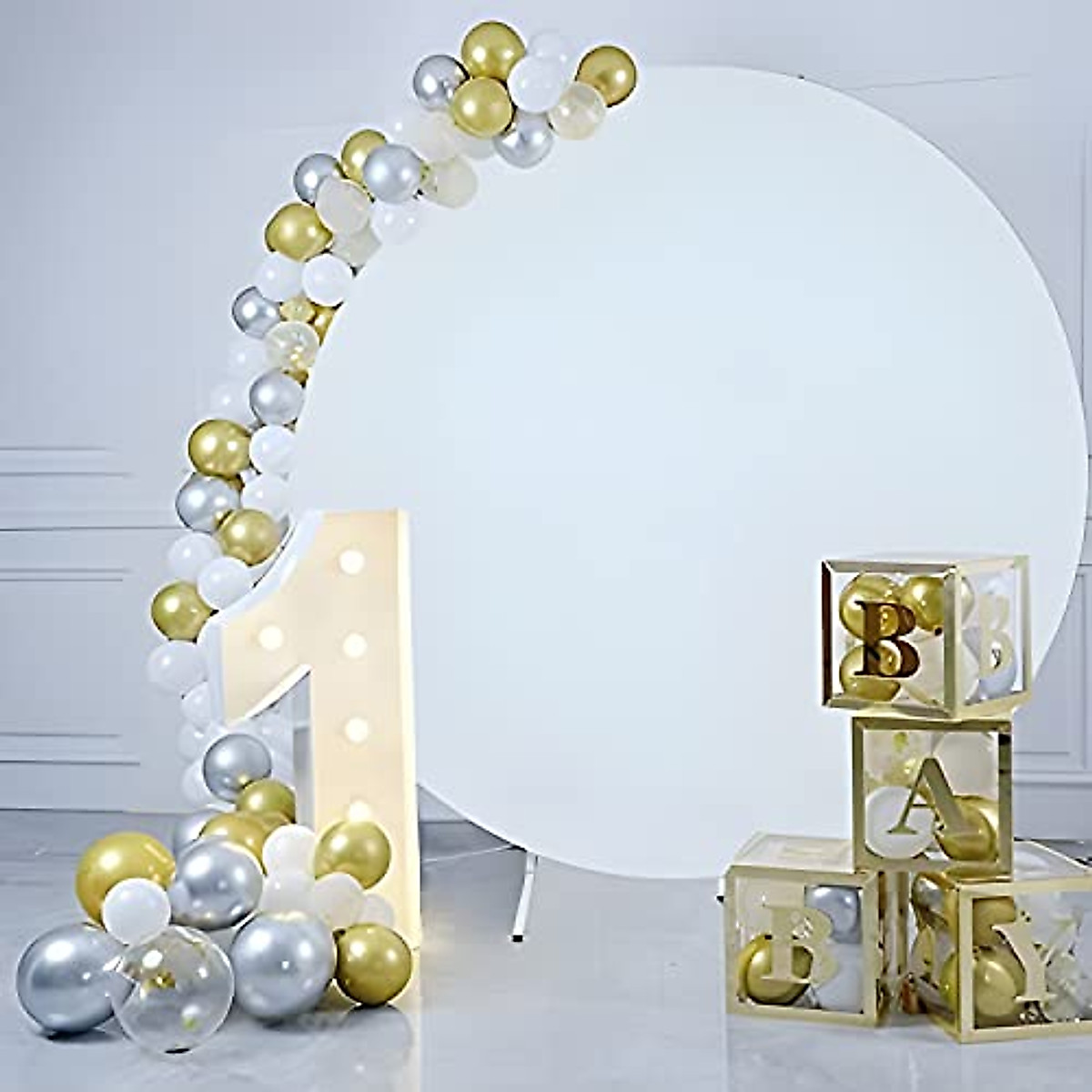 DASHAN White Round Backdrop Cover 7.2x7.2ft Polyester Pure White Birthday Party Photography Background Banquet Press Conference Performance Cake Table Decor for Adult Kids Portrait Photo Studio Props