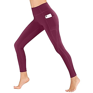 Heathyoga Women's Yoga Pants Leggings with Pockets for Women High Waist Yoga Pants with Pockets Workout Leggings Tights Wine