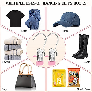 Boot Hangers for Closet 30 Pack, Boot Clips for Hanging, Laundry Hooks Hanging Clips Clothes Pins, Space-Saving Clothespin Hat Pants Towel Storage Hanging for Home and Travel (Black+Gray +Pink)