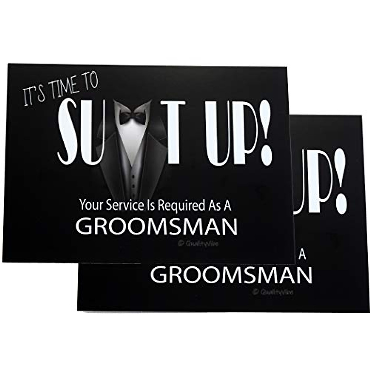 Groomsmen Gift Boxes Set of 2 (8x8x4 in) Empty Set with Silver Foil Design and Matching Proposal Cards for Asking The Groom's Team to Be in Wedding. (2 Groomsmen, 2)
