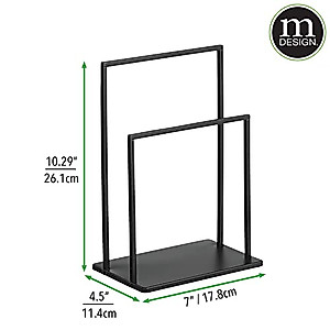mDesign Modern Decorative Metal Fingertip Towel Holder Stand for Bathroom Vanity Countertops to Display and Store Small Guest Towels or Washcloths - 2-Sided - Black